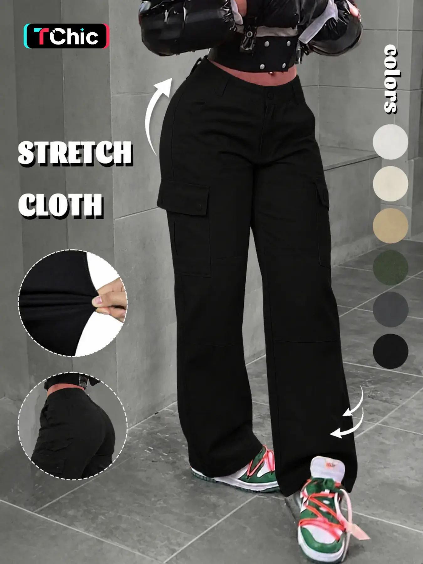 Women's Elastic Workwear Wide Leg Pants, Multiple Colors Available ...