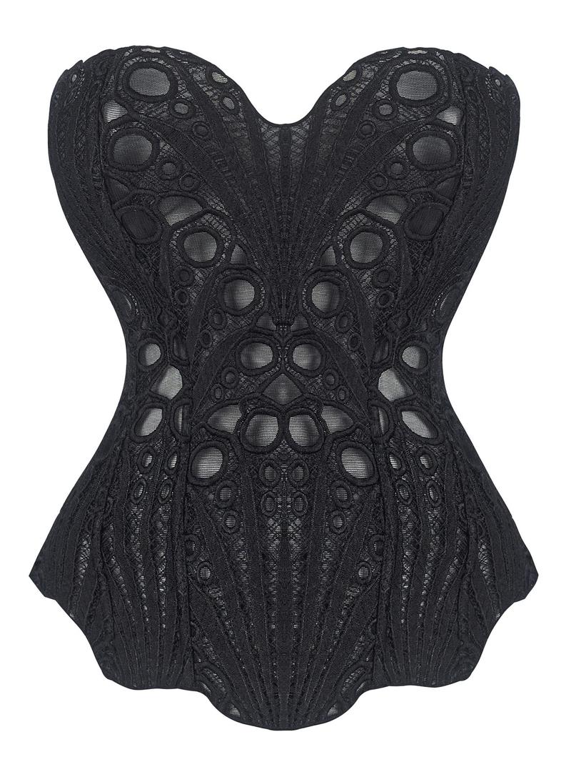 Women's Random Pattern Lace Up Shapewear Tube Top, Elegant Contrast ...