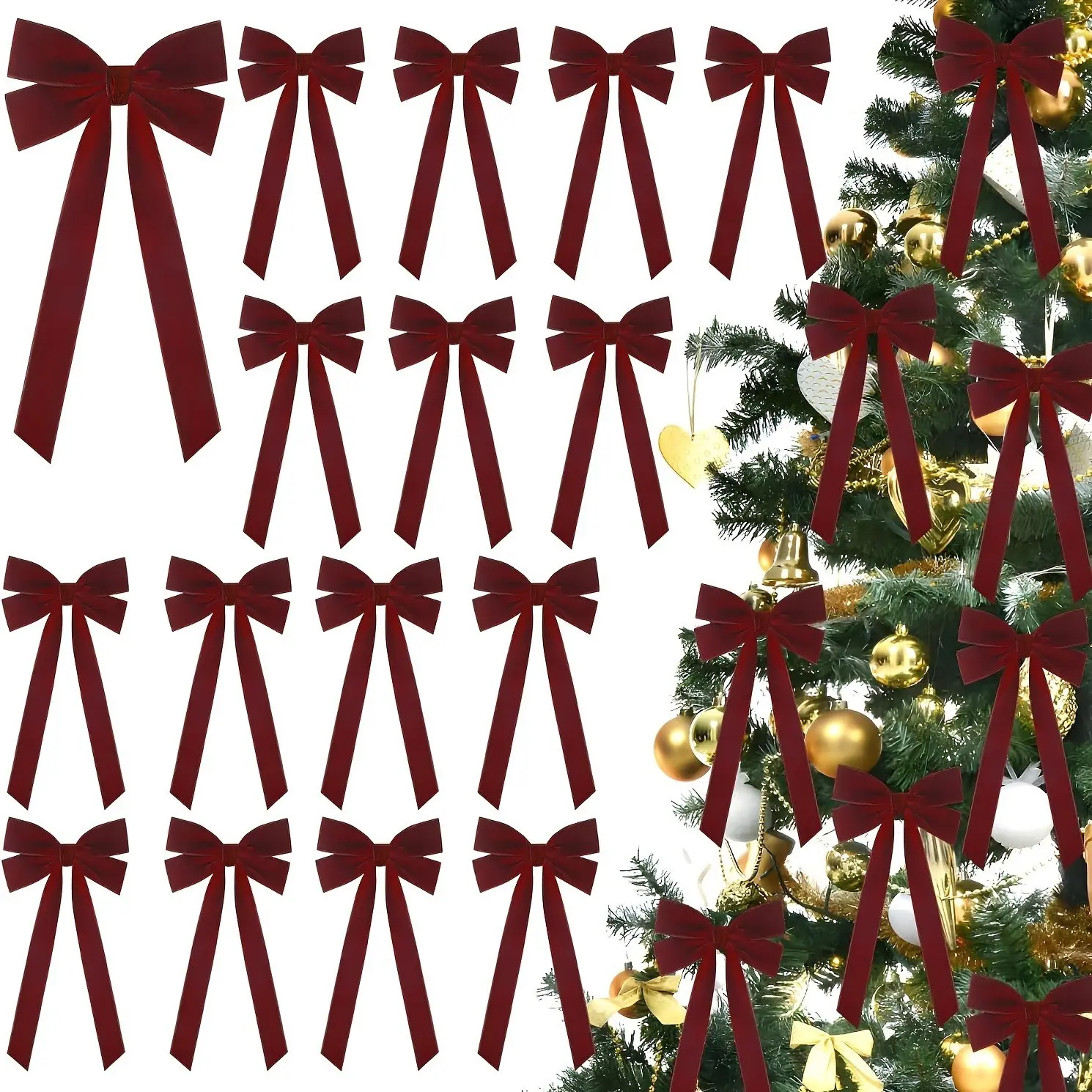 12-Pack Wine Red Velvet Hanging Bow Ornaments - TikTok Shop