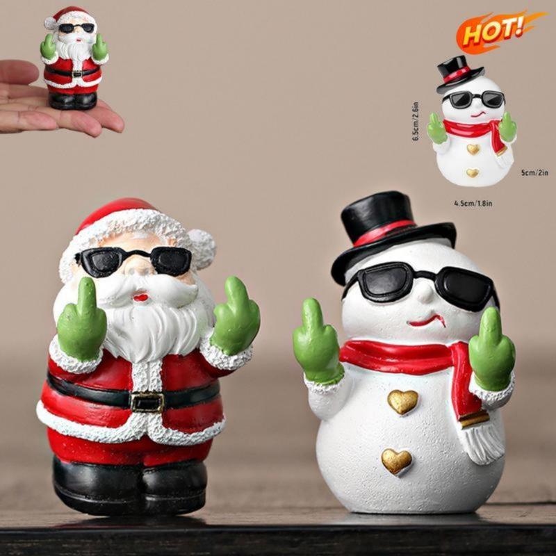 2PCS Snowman Figurines Christmas Resin Decor Cute Finger Statue ...