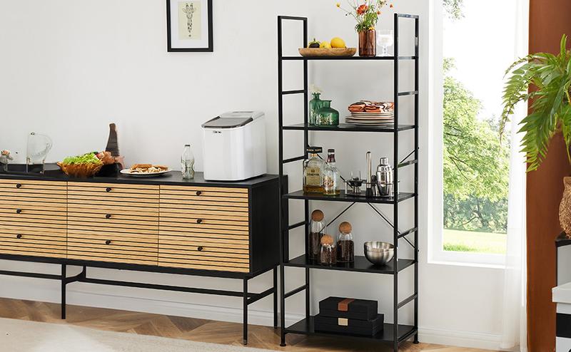 Storage Rack Book Shelf, 5 Tier Bookcase, Modern Book Case Industrial ...