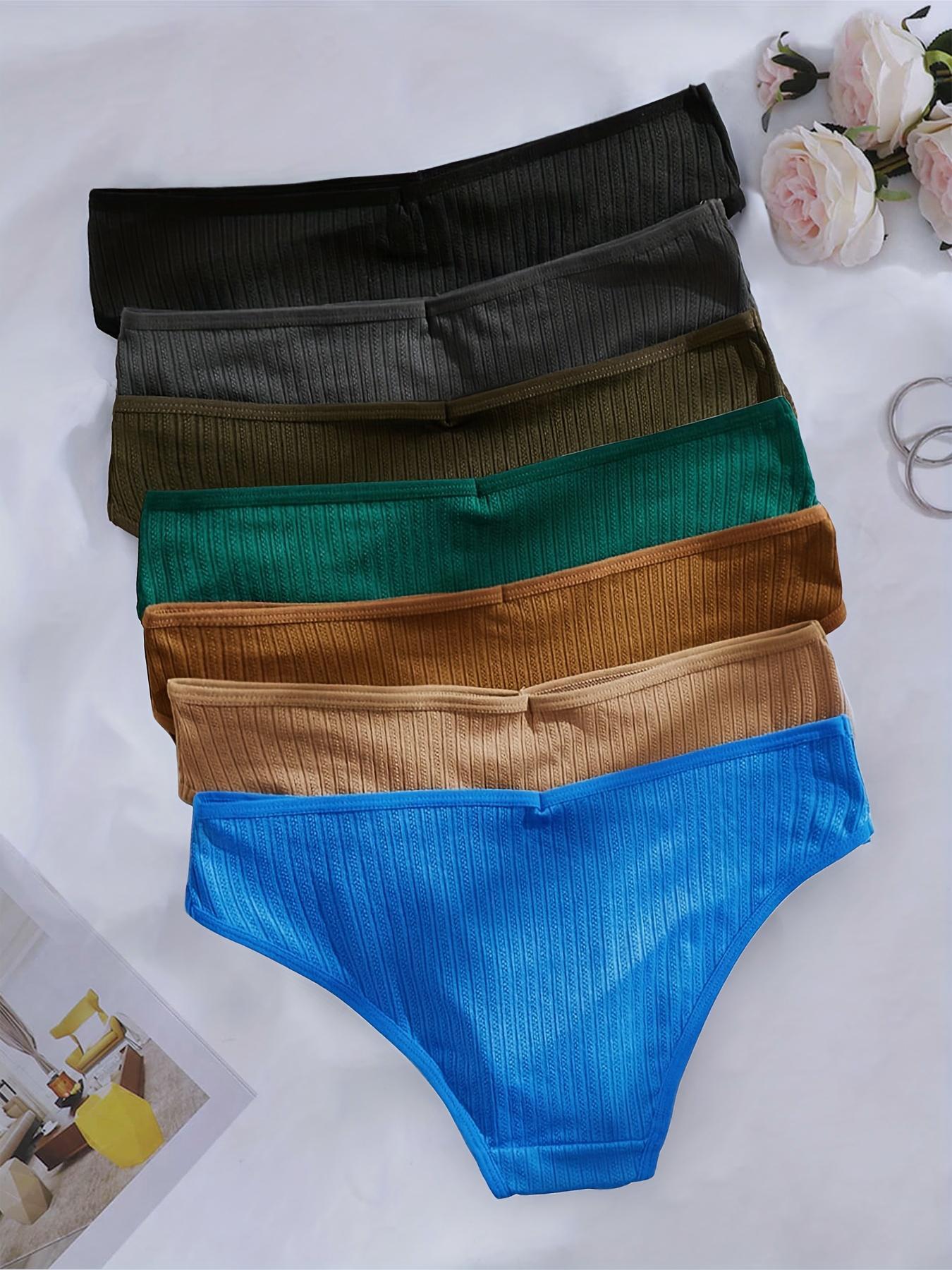 Women's 7pcs Plain Textured Drop Waist Panty, Casual Comfy Breathable ...