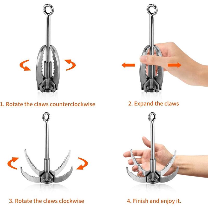 Grappling Hook Stainless Steel Claw Carabiner for Grabbing & Retrieval for Outdoor Activity and ...