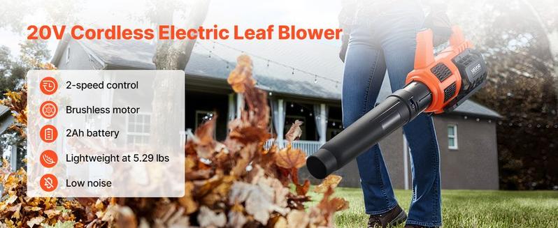 VEVOR Cordless Leaf Blower, 20V Powerful Electric Leaf Blower with 2 ...