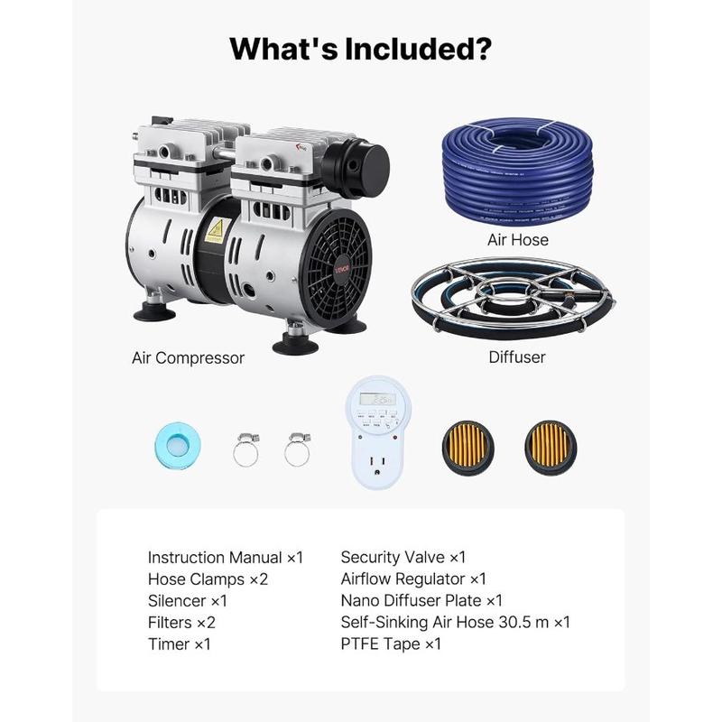 VEVOR Pond Aerators, 6.7CFM Aeration System for Lakes up to 3 Acres, 1 ...