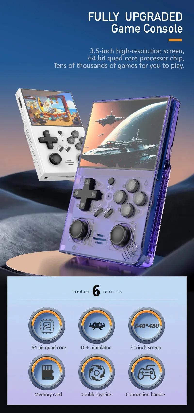 Retro R35 Plus Video Game Console 3.5 Inch Ips Screen Linux System Mini ...