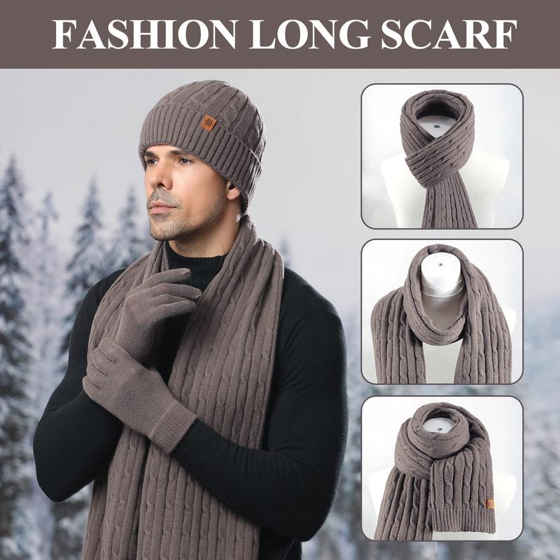 Men’s Winter 3-Piece Wool Knit Set - Beanie, Scarf & Gloves - TikTok Shop
