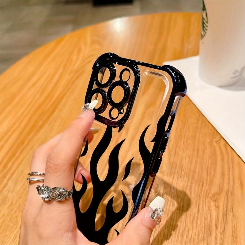 A black flame pattern transparent four-corner anti-drop electroplated ...