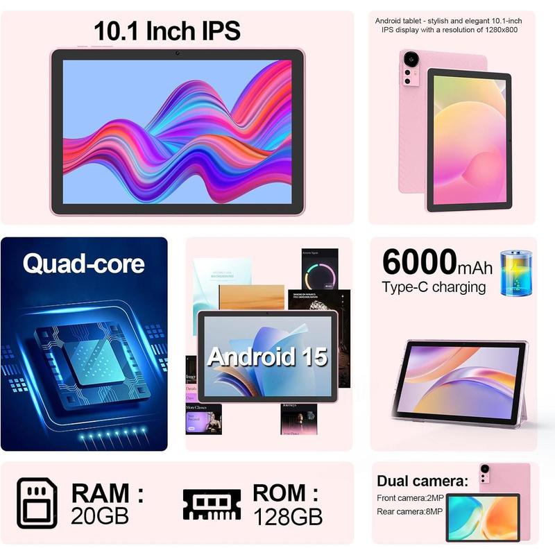 10 Inch Tablet Android 15 Tablets with Case 4+16GB RAM+128GB ROM ...