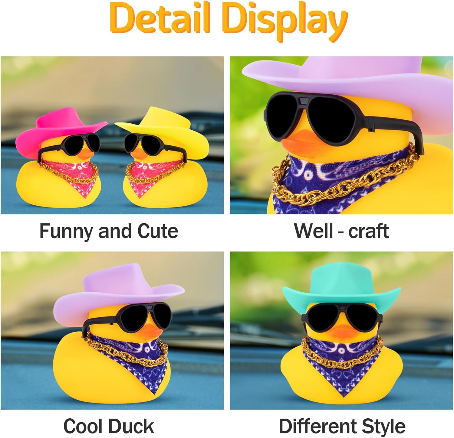 Dashboard Decoration Cowboy Hat Rubber Duck, Ducks Ornaments with Mini ...