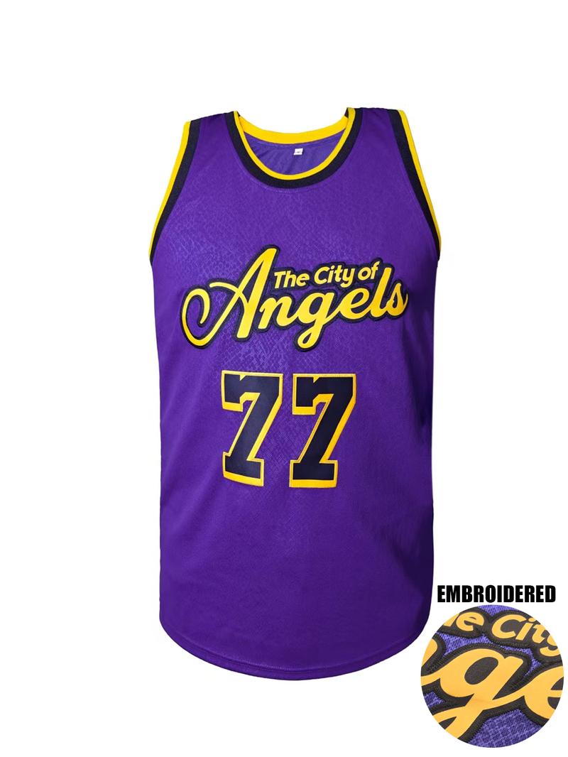 Men's Letter & Number Embroidery Basketball Jersey, Loose Casual ...