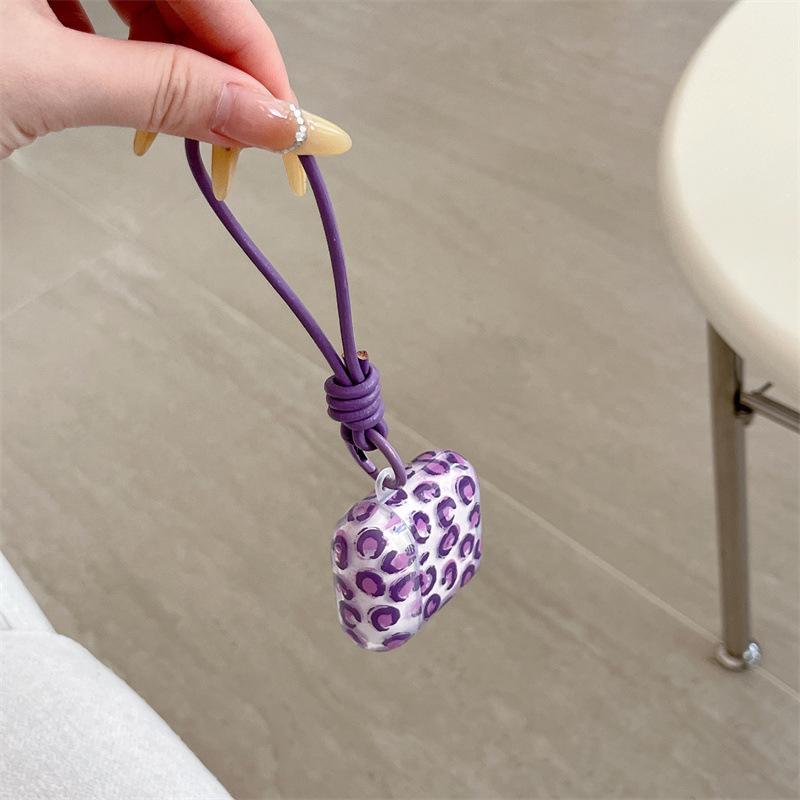 Sexy Purple leopard Pendant lLeather Chain Headset Case For Airpods Pro ...