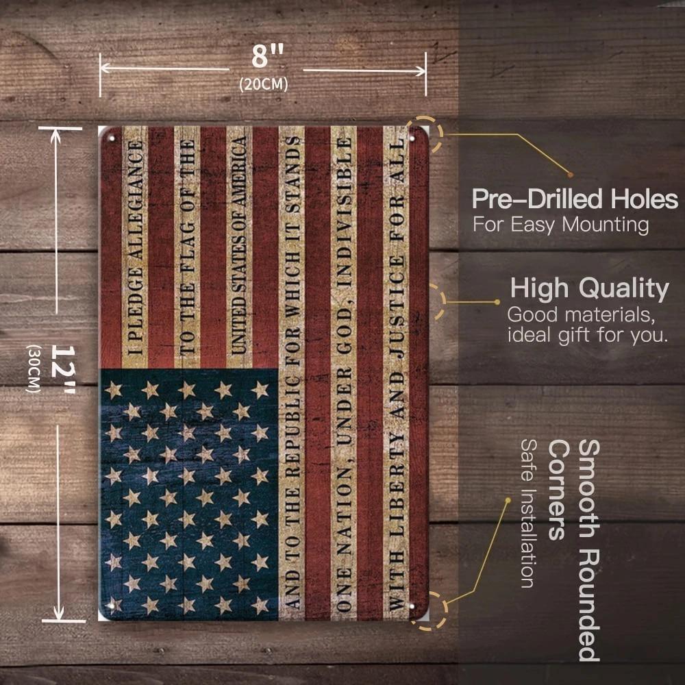 USA Flag Pattern Metal Tin Sign, 1 Count Independence Day National Flag ...