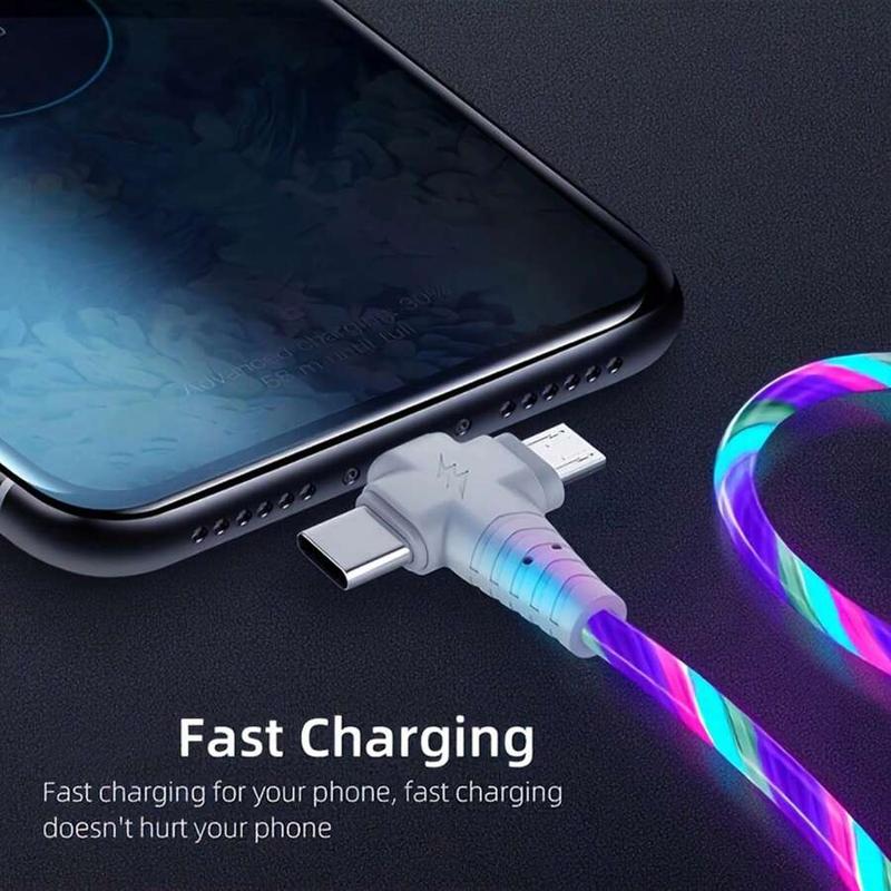 Fast 6A 3-in-1 Charging Cable for iPhone Android - USB to Lightning ...