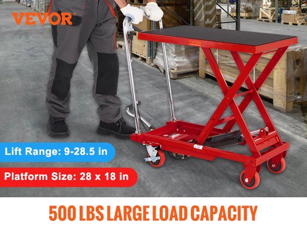VEVOR Hydraulic Lift Table Cart, 500lbs Capacity 28.5" Lifting Height ...