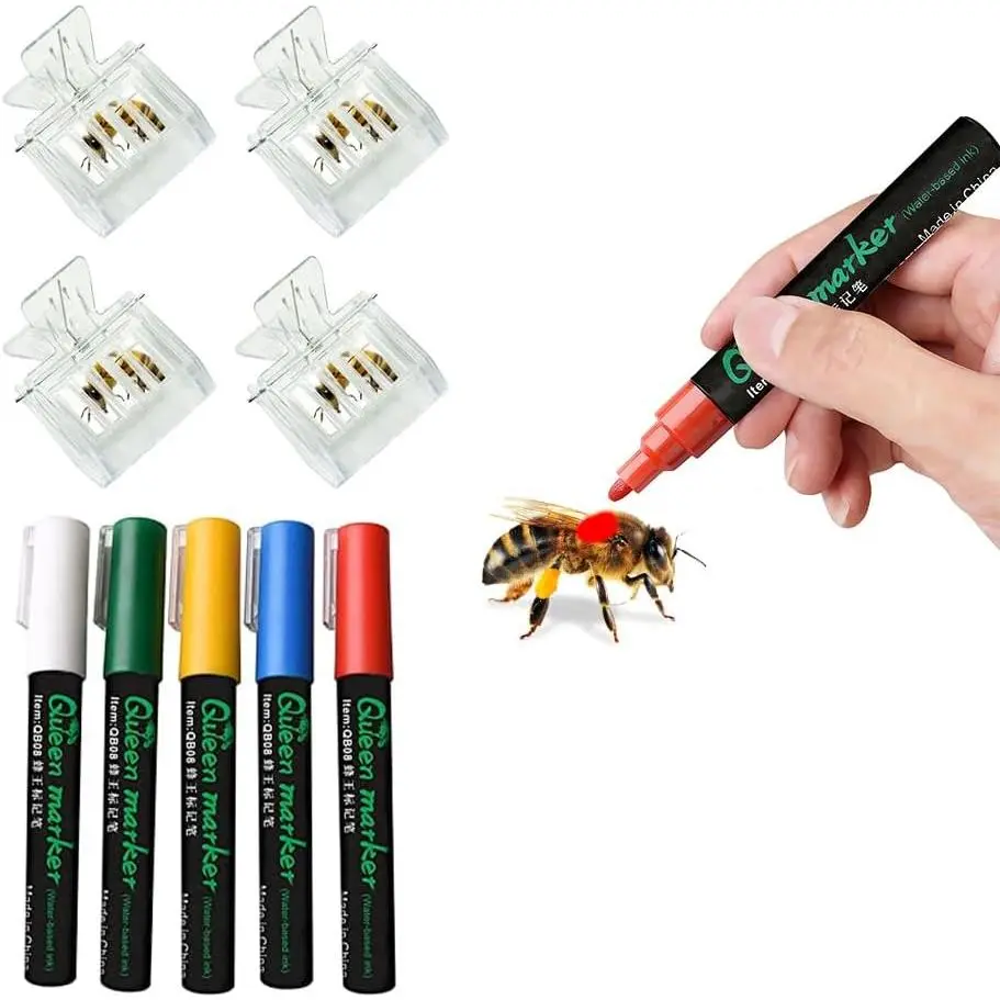 Queen Bee Marking Kit - 5 Standard Colors Marker Pen Set with 4 Clear ...
