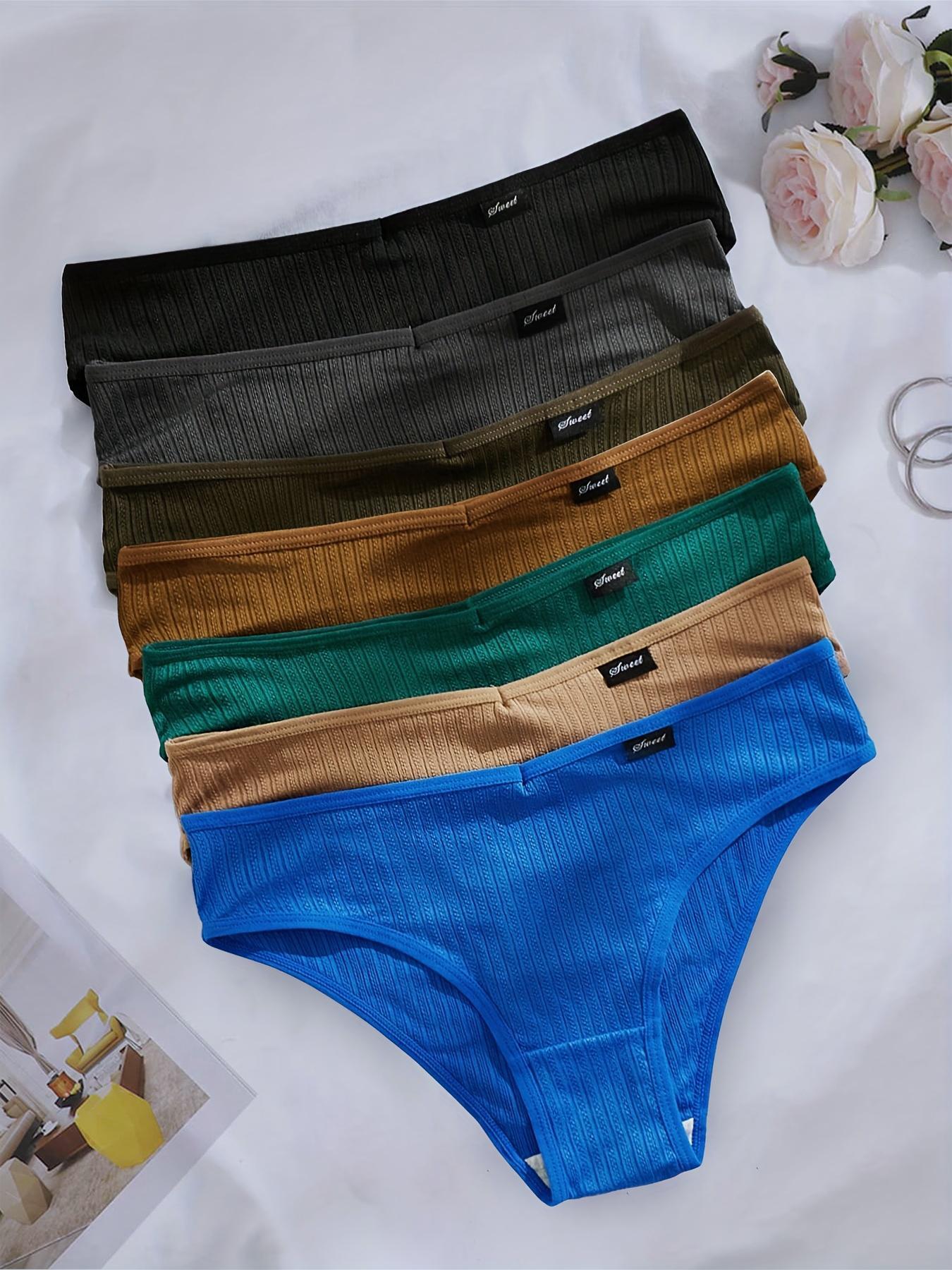 Women's 7pcs Plain Textured Drop Waist Panty, Casual Comfy Breathable ...