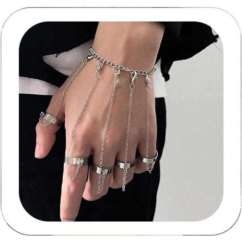 Punk Chain Tassel Bracelet with Slave Finger Rings, Gothic Hand Harness ...
