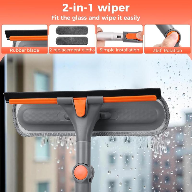 for Window Cleaning 2-in-1 Cleaner Tool with Extension Pole and 2 ...