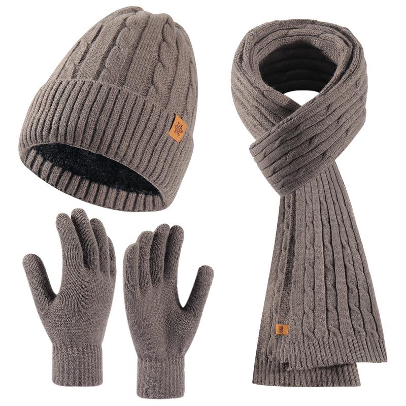 Men’s Winter 3-Piece Wool Knit Set - Beanie, Scarf & Gloves - TikTok Shop