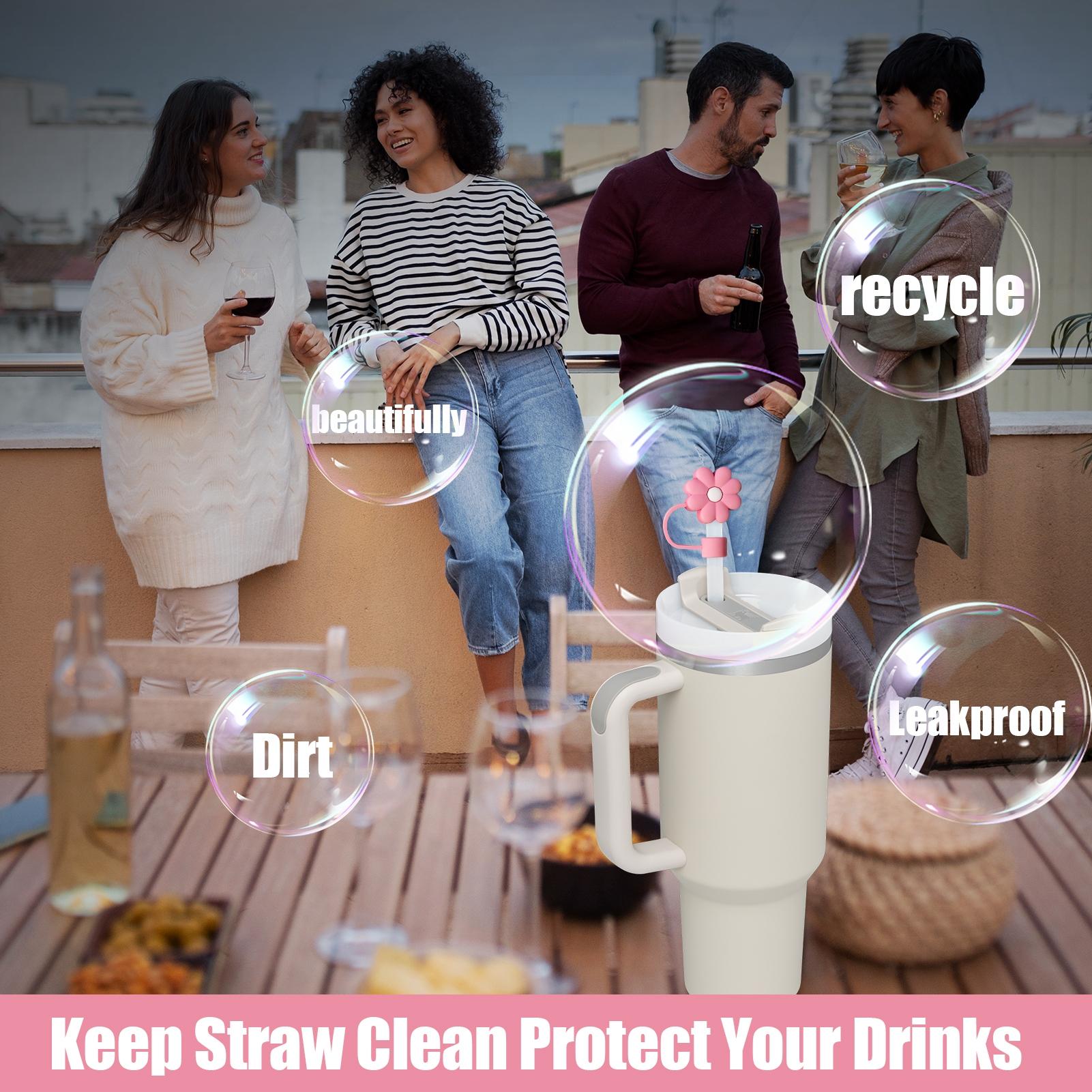 Flower Design Straw Cover, 6 Counts Reusable Straw Toppers, Mini ...