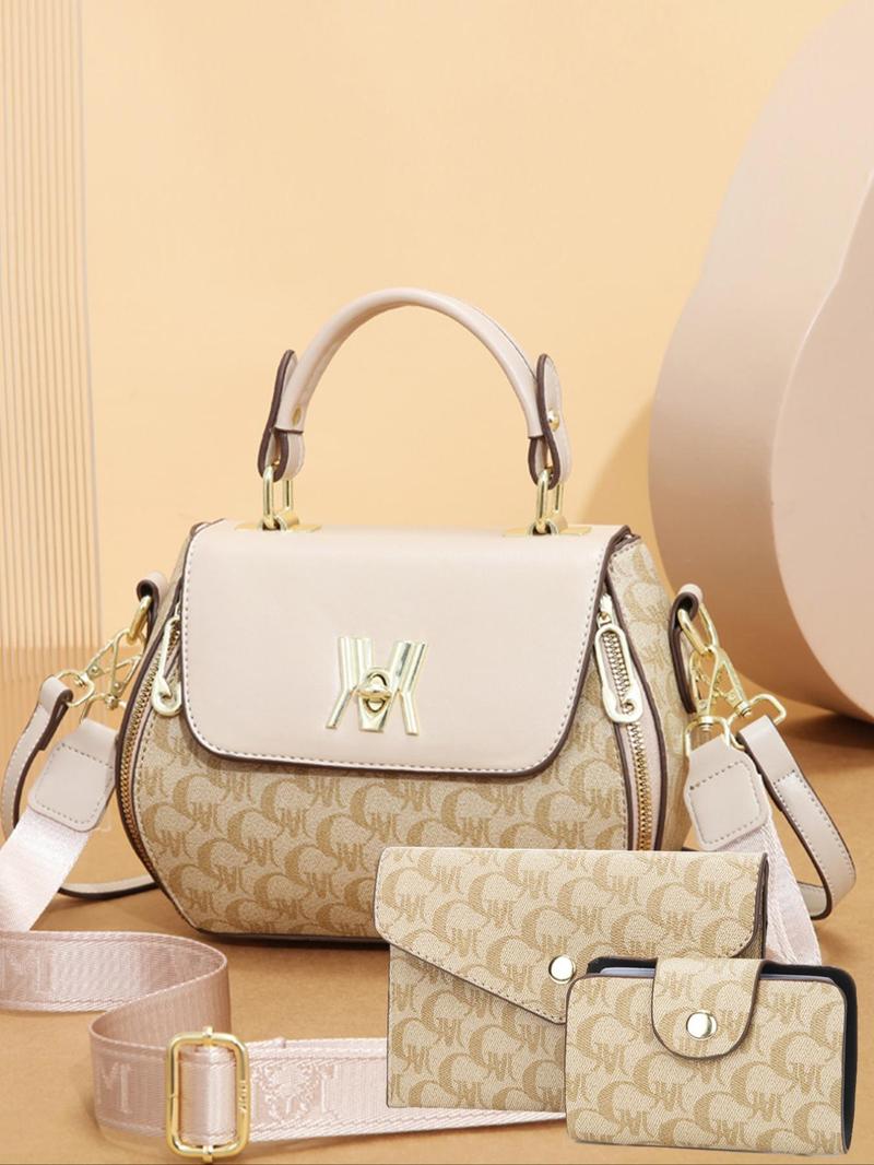 Women's Fashionable Letter Pattern Handbag & W& Wristlet Bag, Casual ...