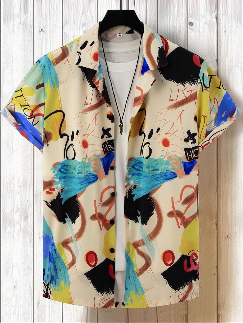 Men's All Over Print Short Sleeve Shirt, Regular Fit Casual Pop Art ...