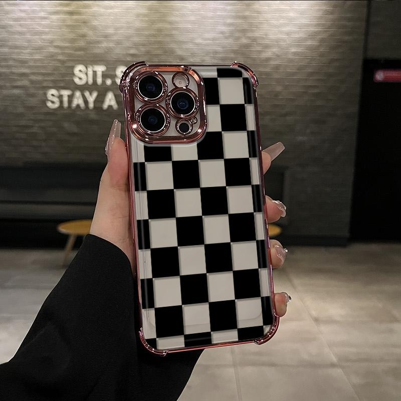 Black checkered four-corner drop-proof TPU phone case for iPhone 17Pro ...