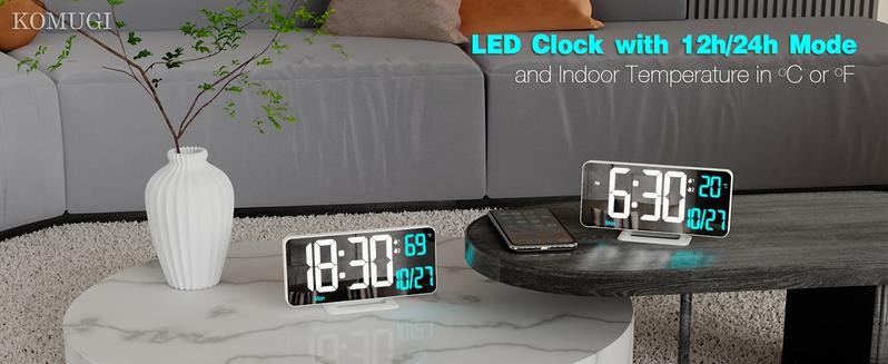 Komugi 6. 7" Led Digital Clock With Dual Alarm - White, Mirror Finish ...