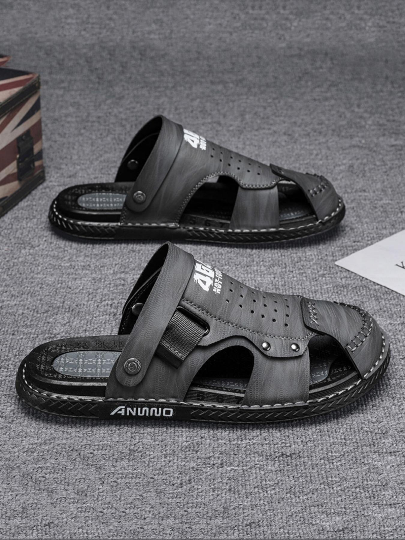 Men's Regular Fit Solid Color PU Leather Sports Sandals, Casual ...