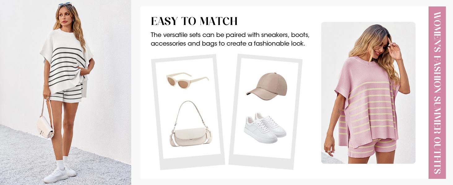 Imily Bela Essentials Women's Striped 2 Piece Outfits Oversized Batwing ...