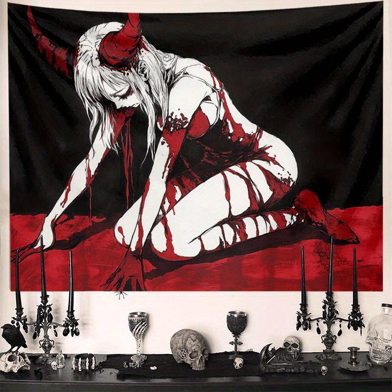 Gothic Tapestry Banner - Blood Red Demon Pattern, 100% Polyester Fiber ...