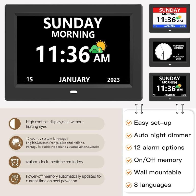 10 Inch Digital Clock with Day and Date for Alzheimer's Dementia Clock ...