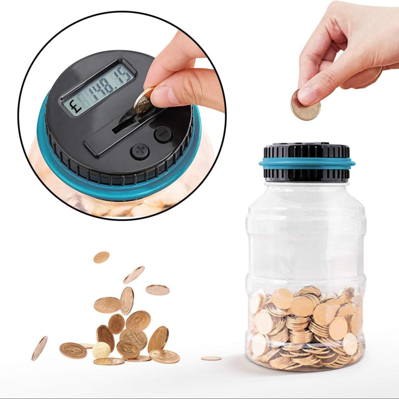 Transparent Smart Counting Money Jar, 1 Count Battery Powered LCD ...