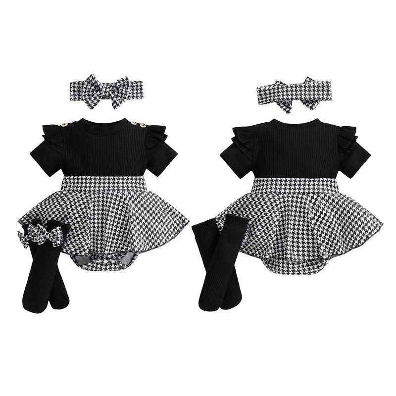 Cute Baby Girl Houndstooth Smocked Bubble Romper Set - TikTok Shop