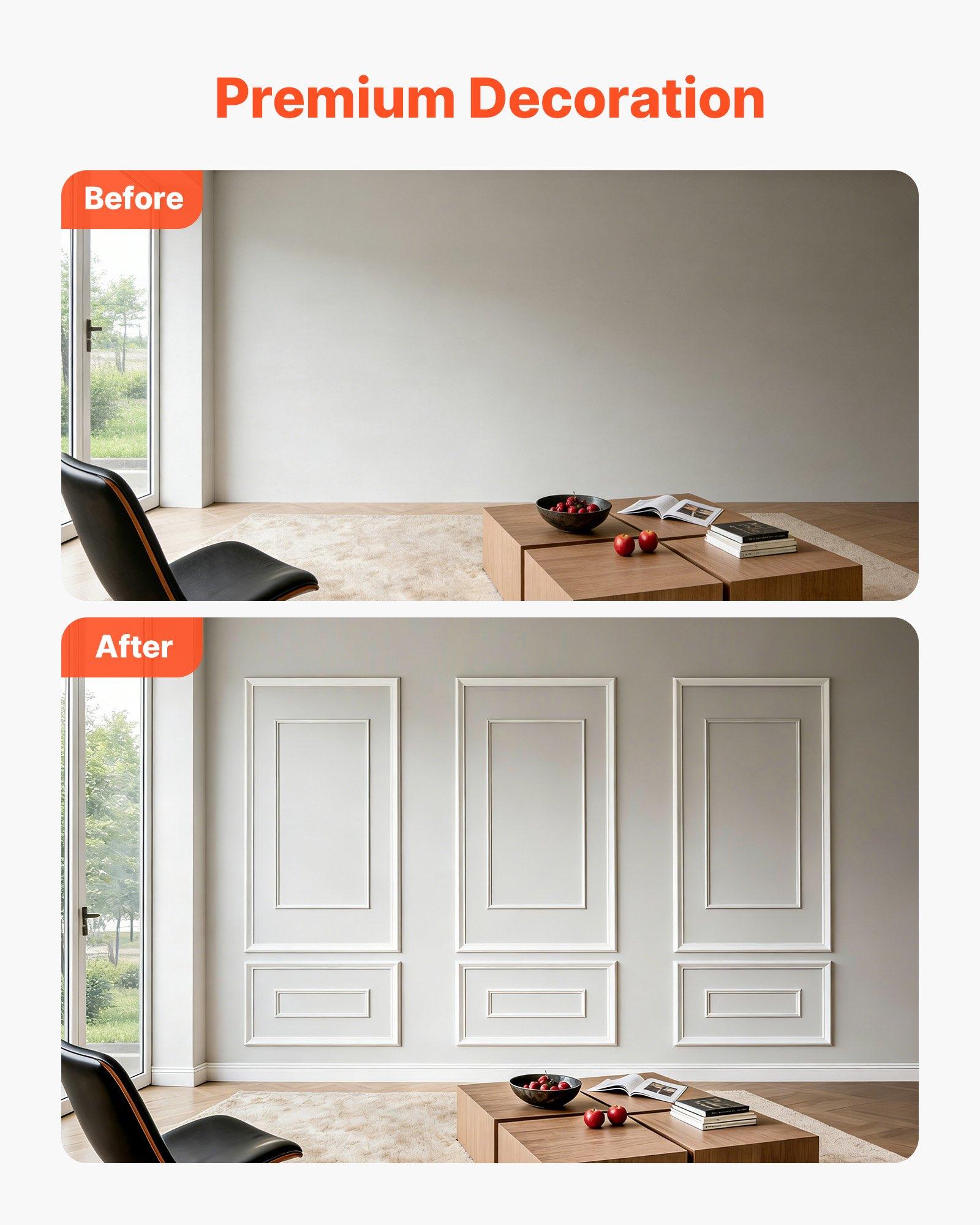 VEVOR Wall Molding 3 Pack, Wainscoting Panels Kit with Dual-Line Wide ...