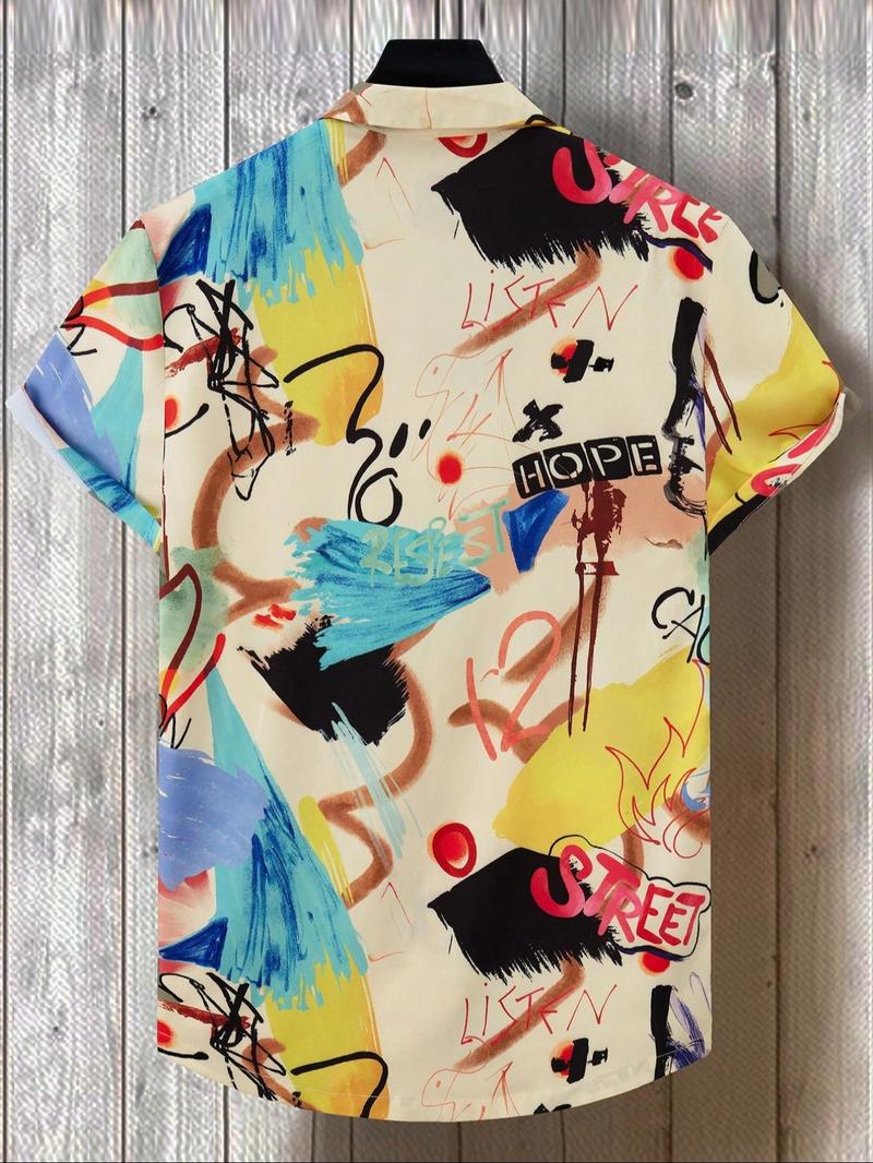 Men's All Over Print Short Sleeve Shirt, Regular Fit Casual Pop Art ...
