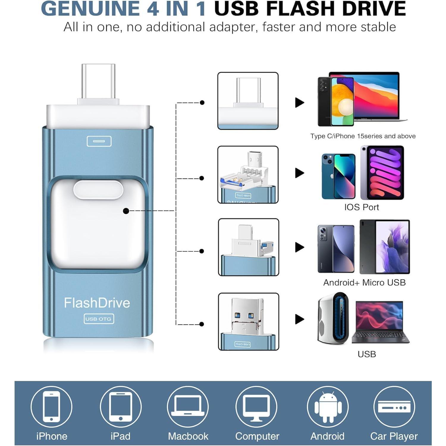 Flash Drive for 256GB, 4 in 1 USB Type C Memory Stick, Photo Stick ...