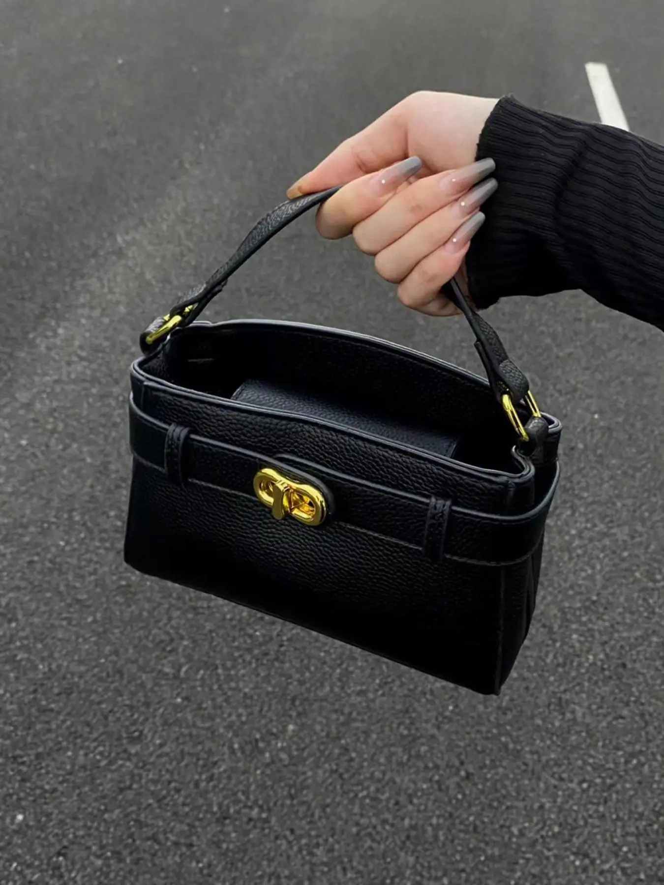 Women's Solid Lychee Pattern Shoulder Western Handbag, Elegant Fashion ...