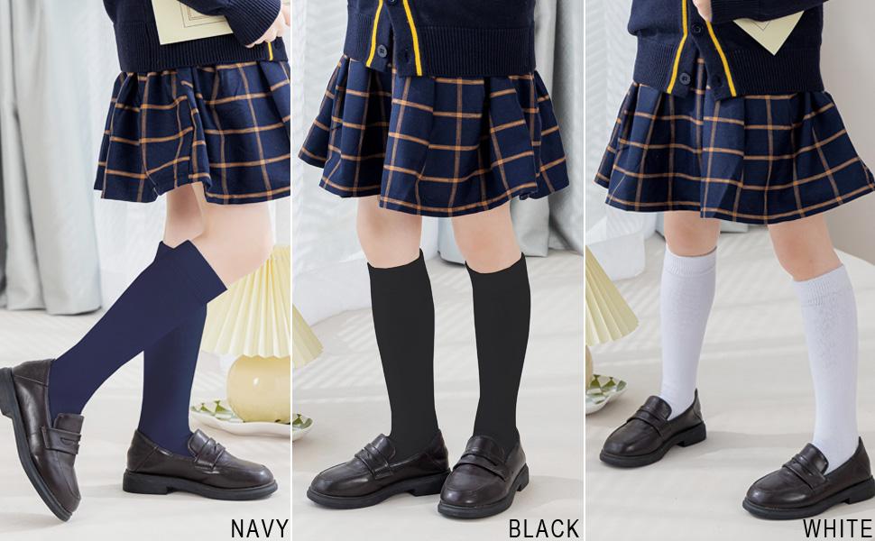 X-SOK14 Girls Knee High Socks Seamless Cotton School Uniform Socks Kids ...