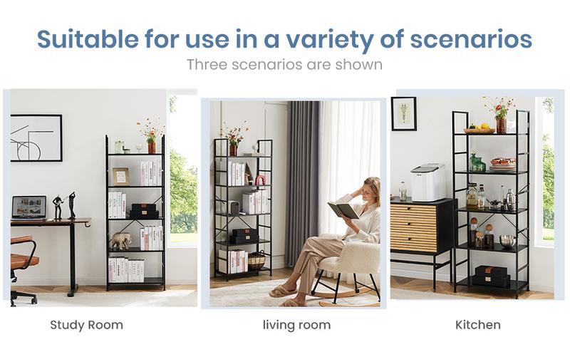 Storage Rack Book Shelf, 5 Tier Bookcase, Modern Book Case Industrial ...