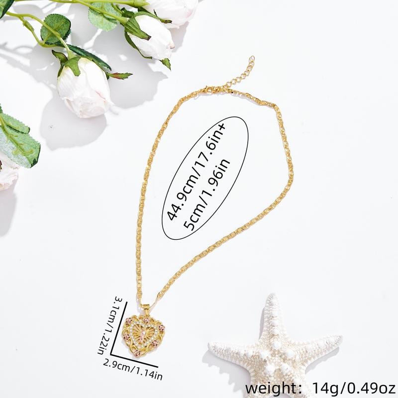 Rose Pendant Necklace Golden Caring Virgin Mary Ladies Fashion Jewelry ...