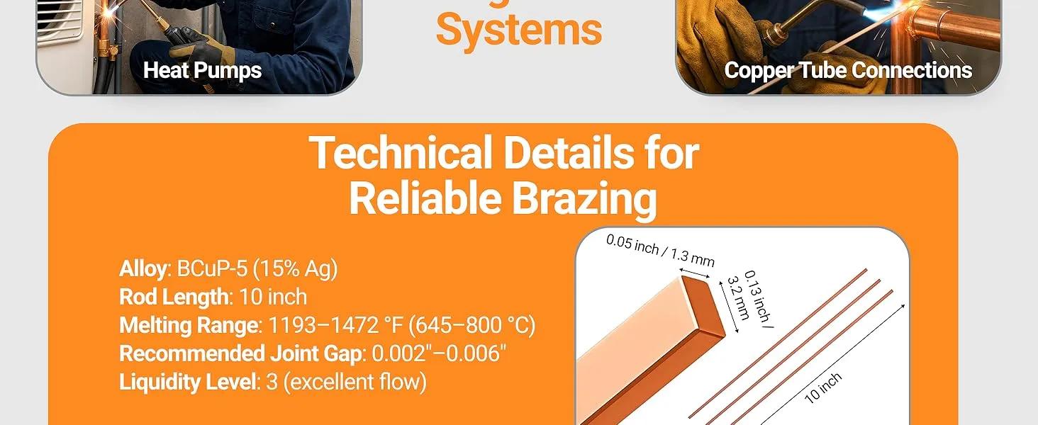 15% Silver Brazing Rods AWS BCuP-5 20 Sticks Silver Solder Phos Copper ...