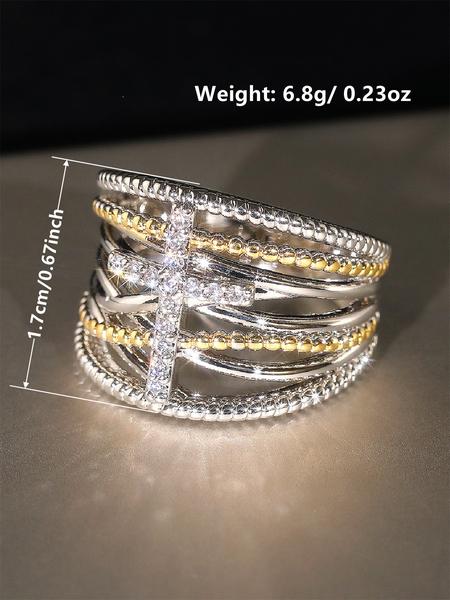 Women's Fashion Cross Hip Hop Zircon Ring, Casual Copper Jewelry for ...