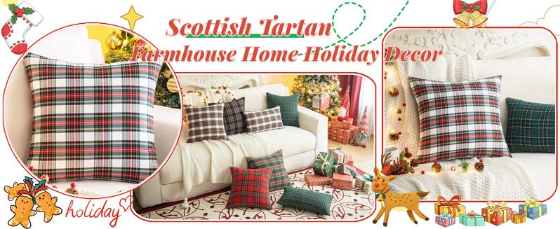 Pack of 2 Christmas Plaid Decorative Throw Pillow Covers Scottish ...