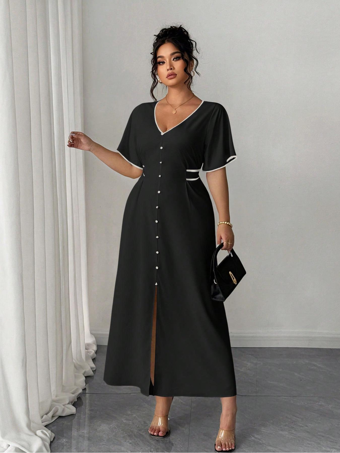 Plus Size Floral Casual Dress for Women, Fitted Woven Fabric ...
