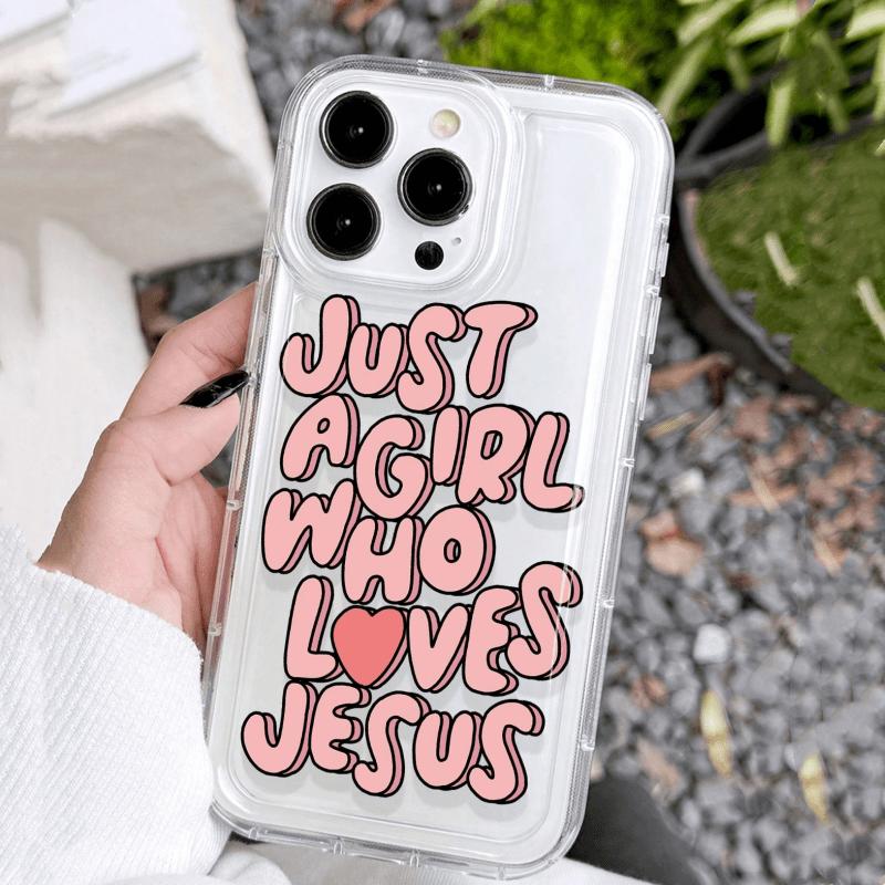 Girl with "Love Jesus" printed text phone case for iPhone Air 17 16 15 ...