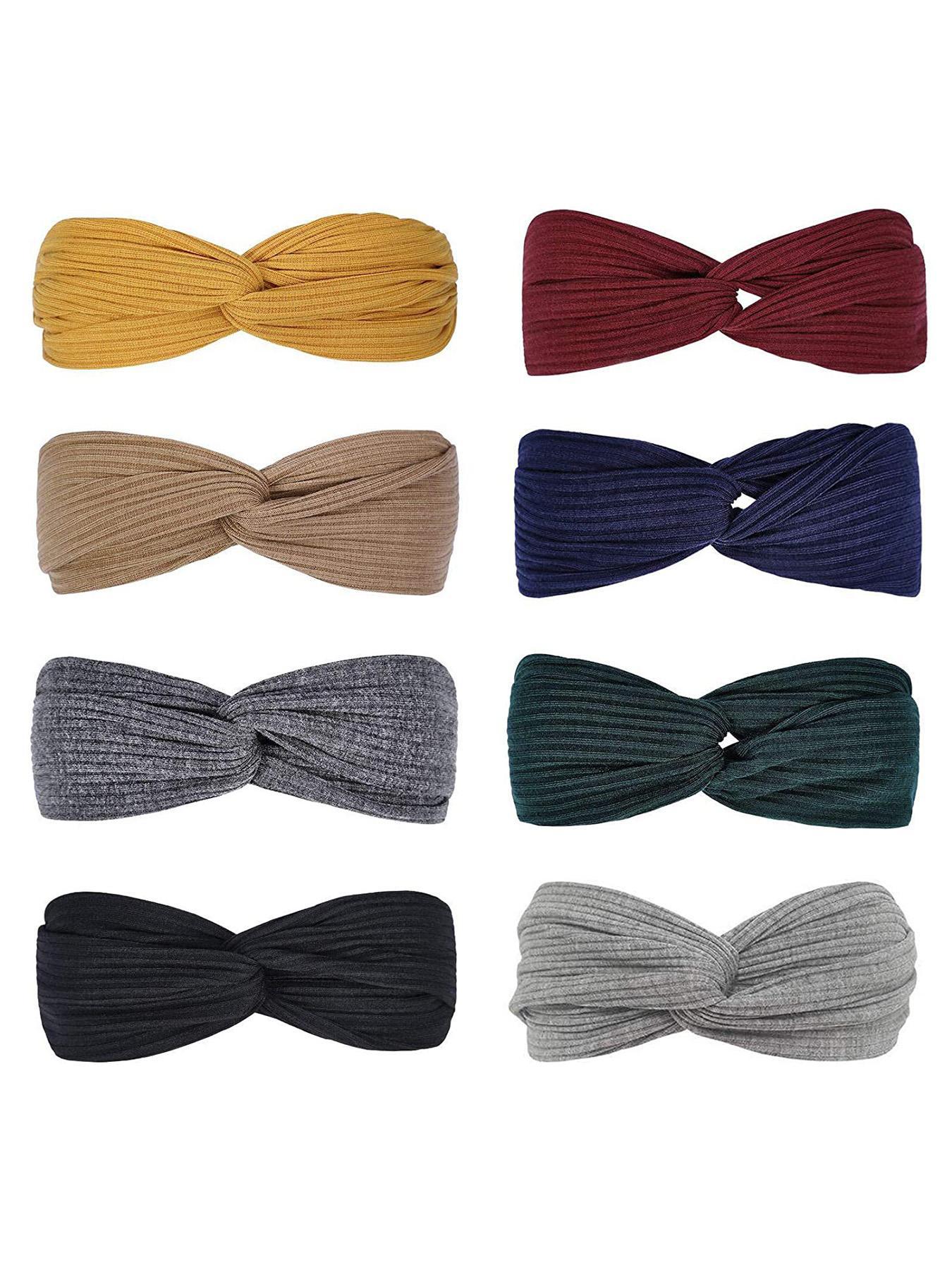 8-Piece Women's Bow Headbands, Boho Elastic Hair Bands, Non-Slip, Girls ...