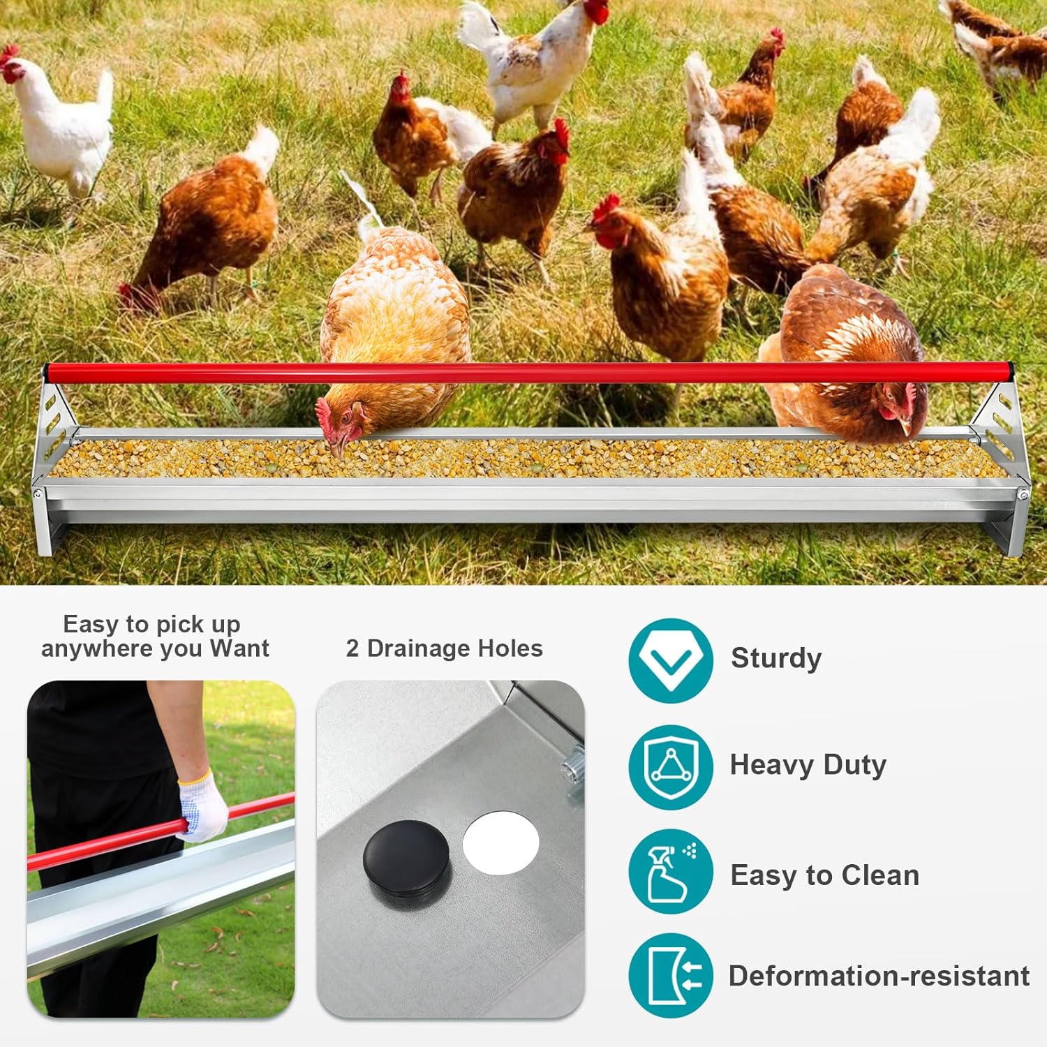 Chicken Feeding Trough 45", Heavy Duty Galvanized Steel Feeder with ...