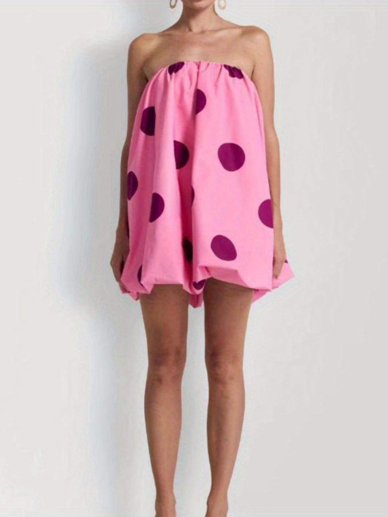 Women's Mini Dress Pink with Purple Polka Dots, Sleeveless, Casual ...